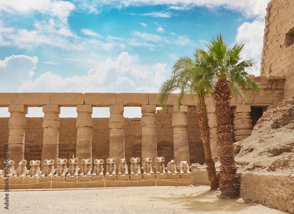 Wonderful pillars of the design of Egyptian Karnak temple in Luxor city ...