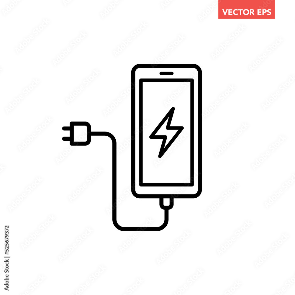 Black single charging smart phone line icon, simple electronic flat ...