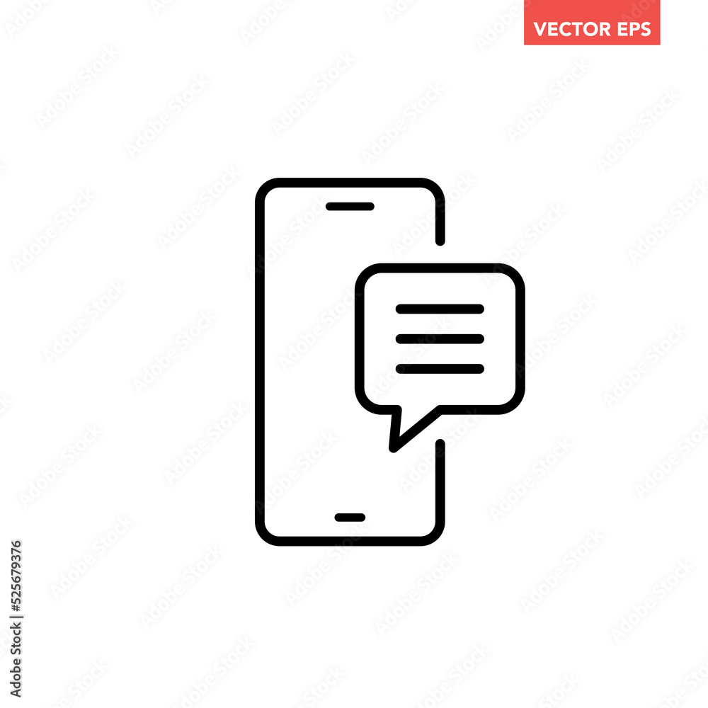 Black single texting message icon, simple digital phone message flat ...