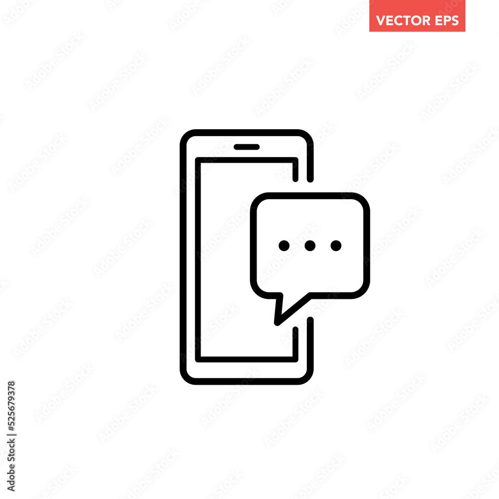 Black single phone message icon, simple digital phone message flat ...