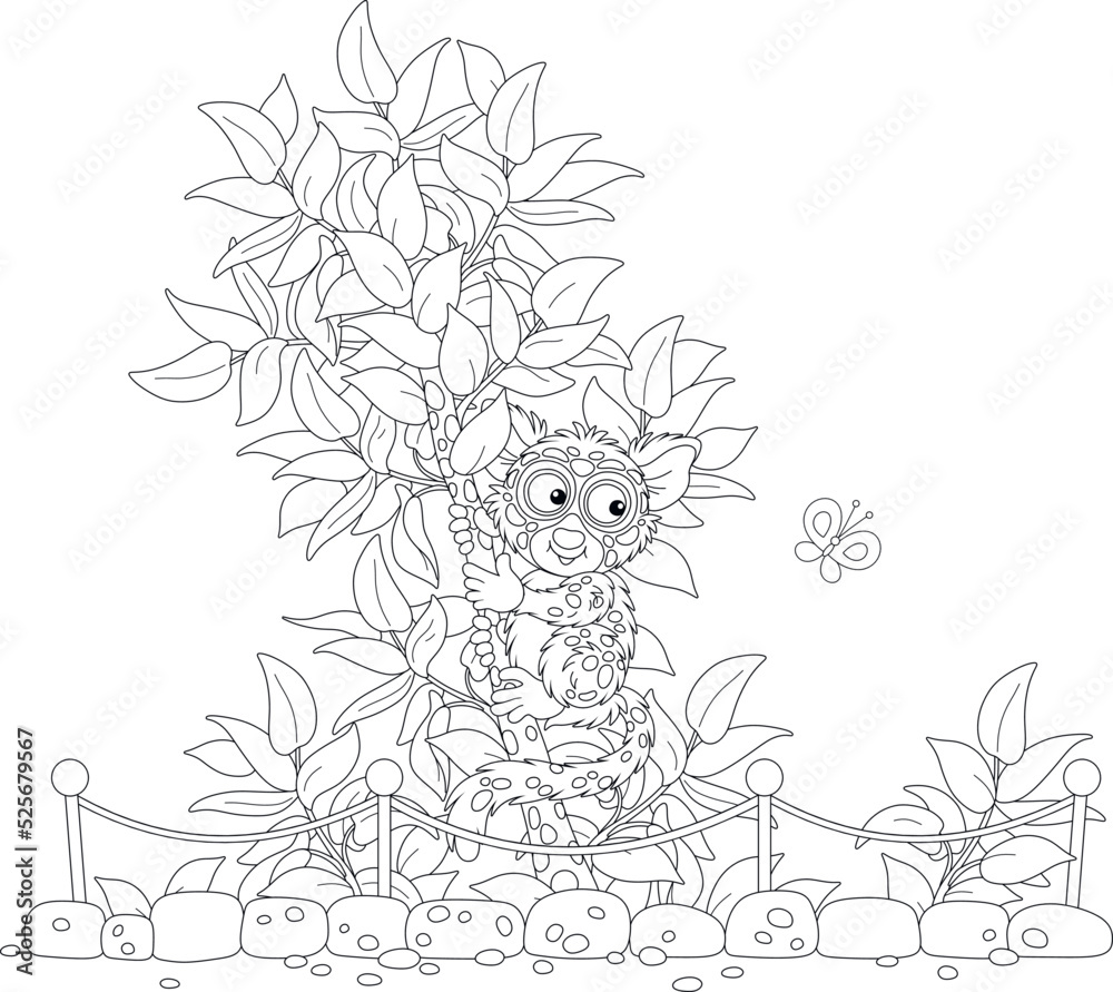 Vecteur Stock Funny exotic Philippine tarsier on a small tropical tree ...