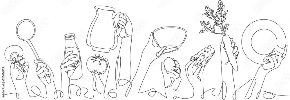 Cooking pattern. Background with people holding different utensils and ...