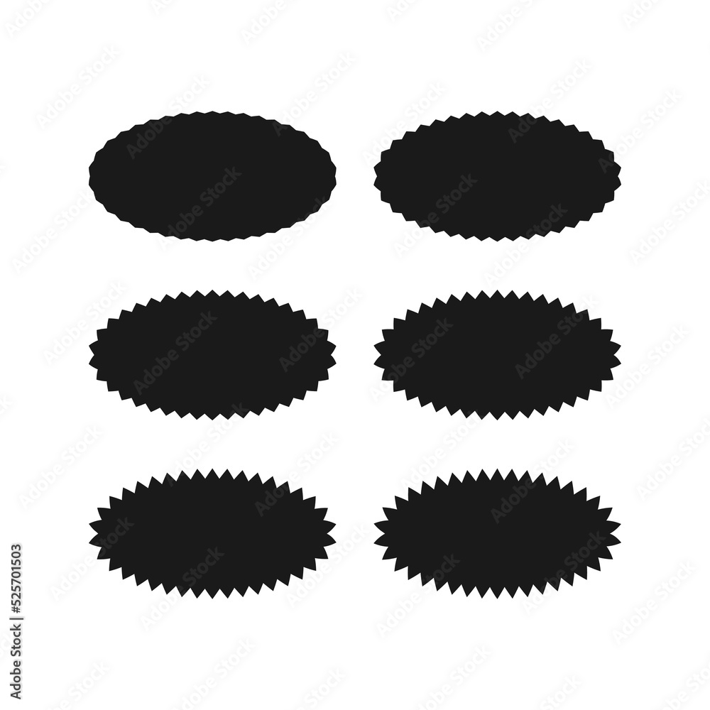 Zigzag Edge Oval Shapes Icon Set Stock Vector | Adobe Stock