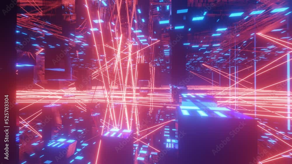 Hi-tech neon sci-fi tunel. Trendy neon glow lines form pattern and ...