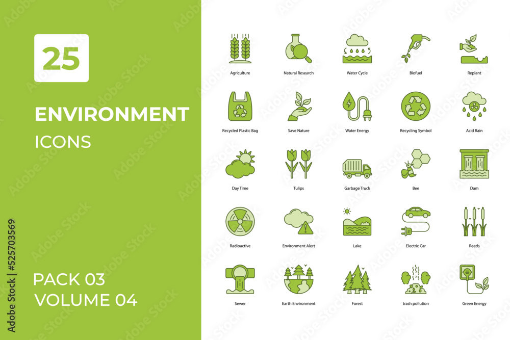 Vetor de Environment icons collection. Set contains such Icons as apple ...