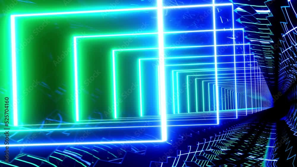 Hi-tech neon sci-fi tunel. Trendy neon glow lines form pattern and ...