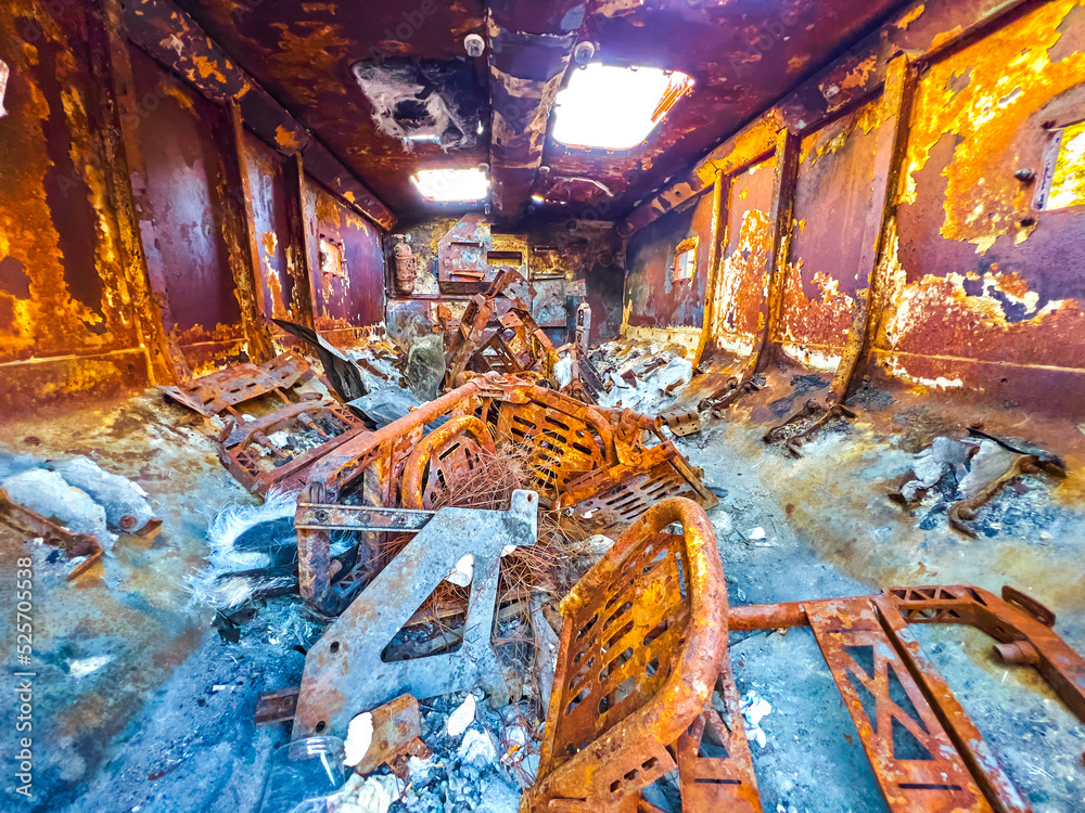 Destroyed armoured personnel carrier on the exhibition of captured ...
