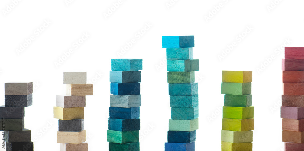 Colored wooden block stacked in a bar graph like manner. Isolated on ...