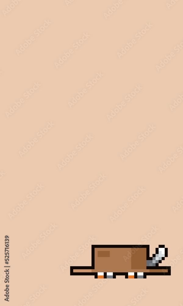 Pixel art cat in the box cartoon with pastel background. Cute orange ...