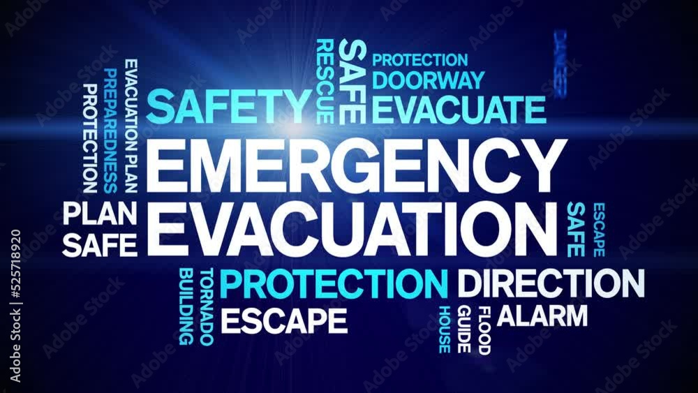 Emergency Evacuation animated tag word cloud;text design animation ...
