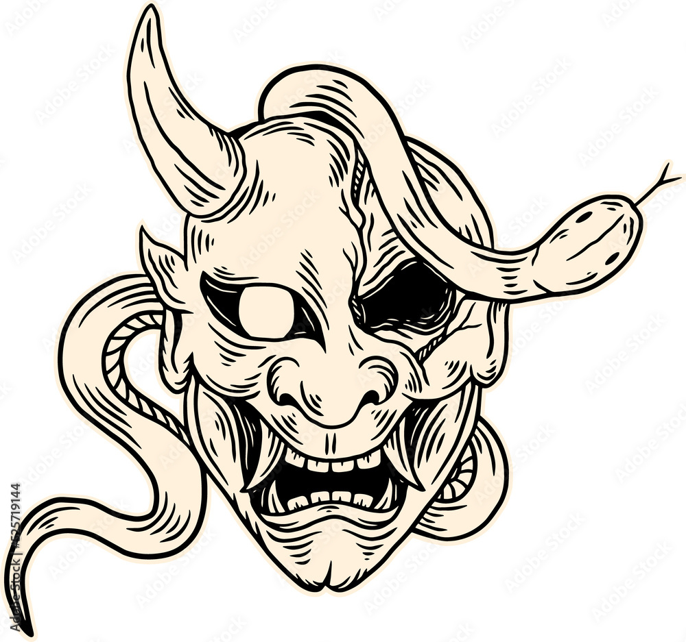 Dark art Skull With Snake Bones Head Hand drawn Hatching Outline Style ...