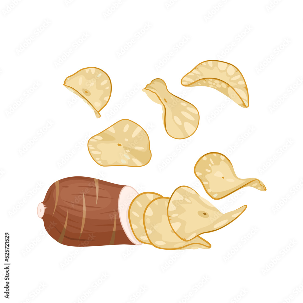 Vector illustration, cassava chips, snacks isolated on white background ...
