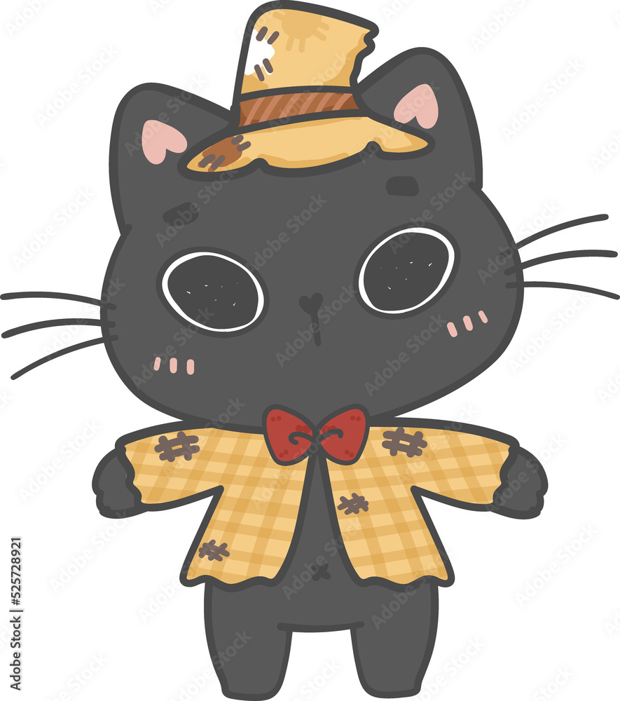 cute Hallooween kitten cat in party costume cartoon doodle hand drawing ...
