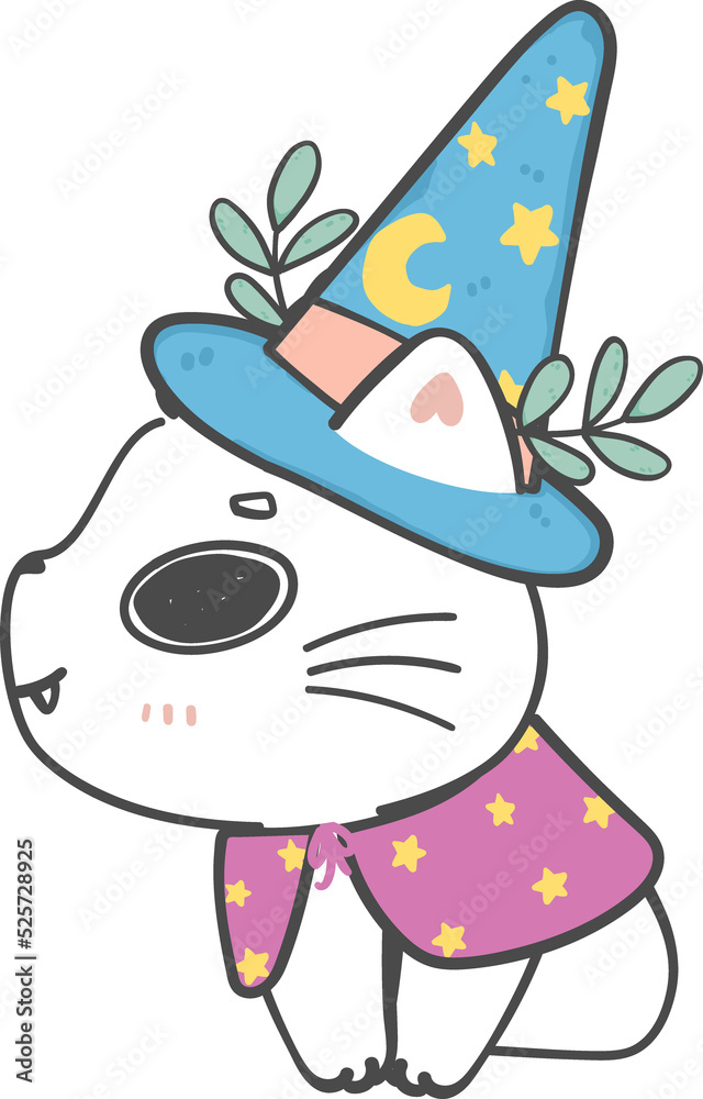cute Hallooween kitten cat in party costume cartoon doodle hand drawing ...