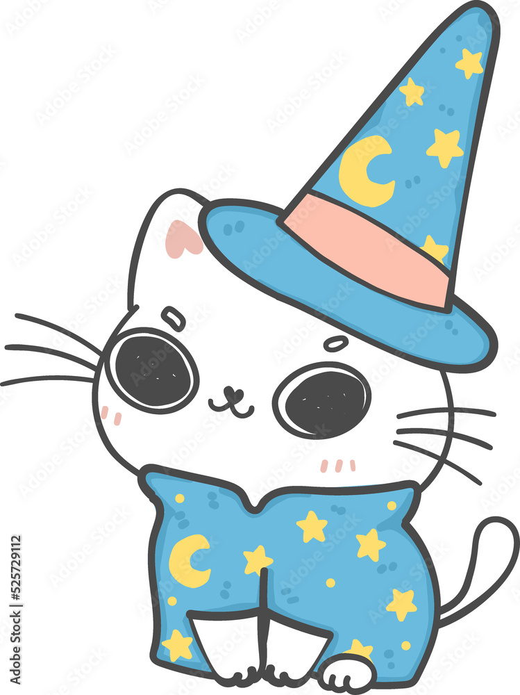 cute Hallooween kitten cat in party costume cartoon doodle hand drawing ...