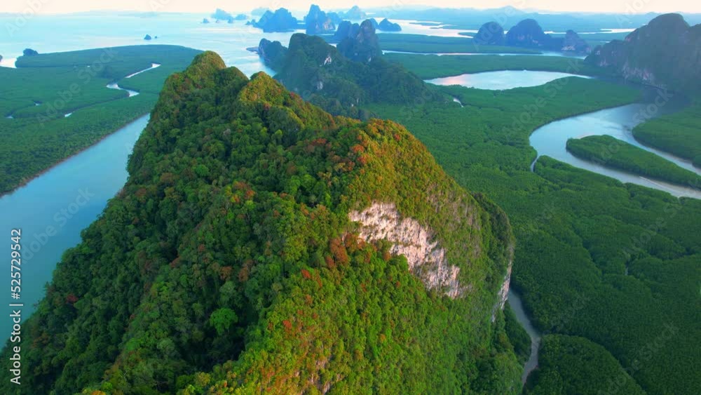 Beautiful view of Phang Nga Bay during sunset time. Mangrove forests ...