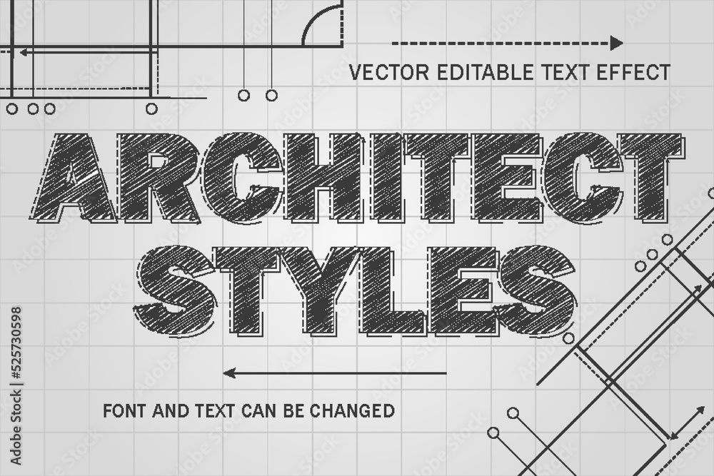 architect drawing blueprint editable text effect font engineering ...