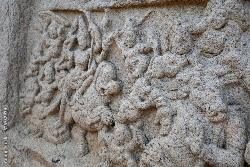 Battlefield scene of Hindu Goddess Durga fight with the Buffalo headed ...