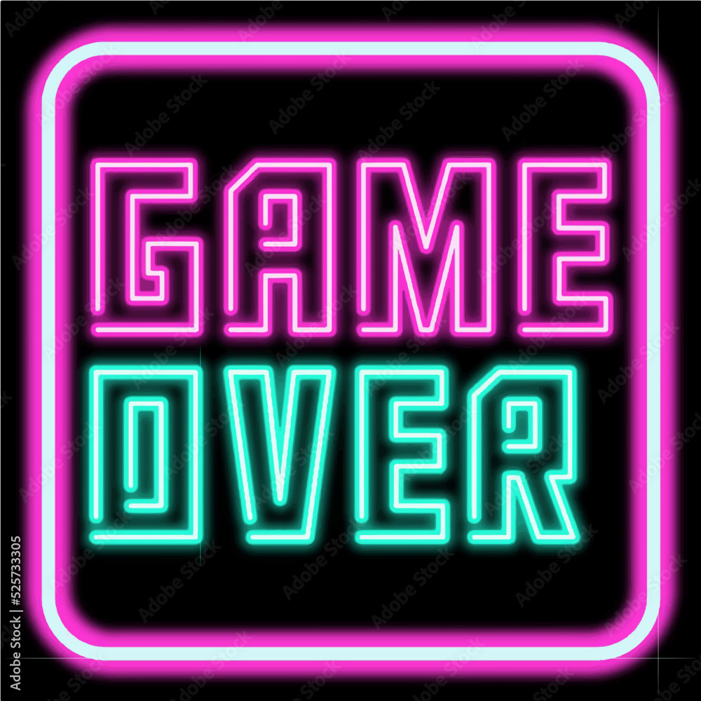 Game over word in neon font isolated on black. gameover vector ...
