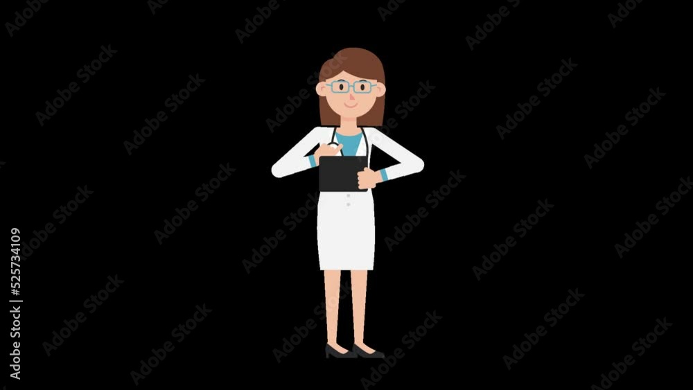 White female doctor is on her tablet, using her finger on the ...