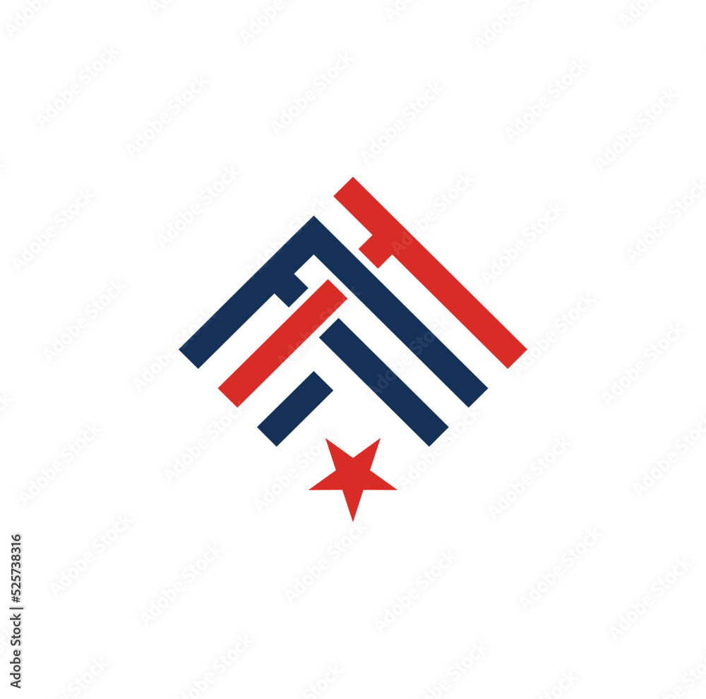 Red and Blue lines. Letter FTI logo design. Lone star Vector ...