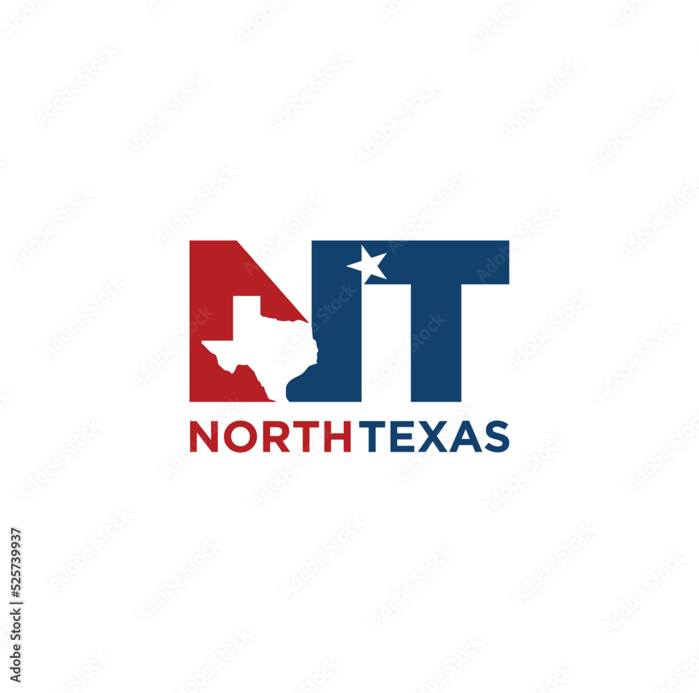 letter N T and Texas Map. North Texas. Logo design. Vector Illustration ...