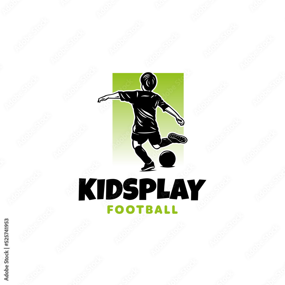 little boy kicks a ball. kids football sports training logo design ...