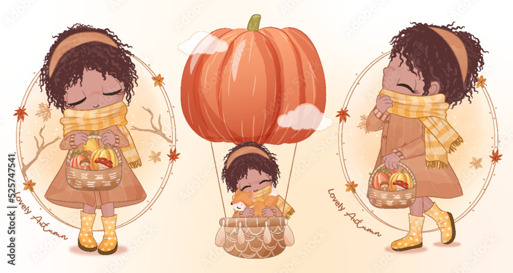 Autumn series little girl illustration Stock Vector | Adobe Stock