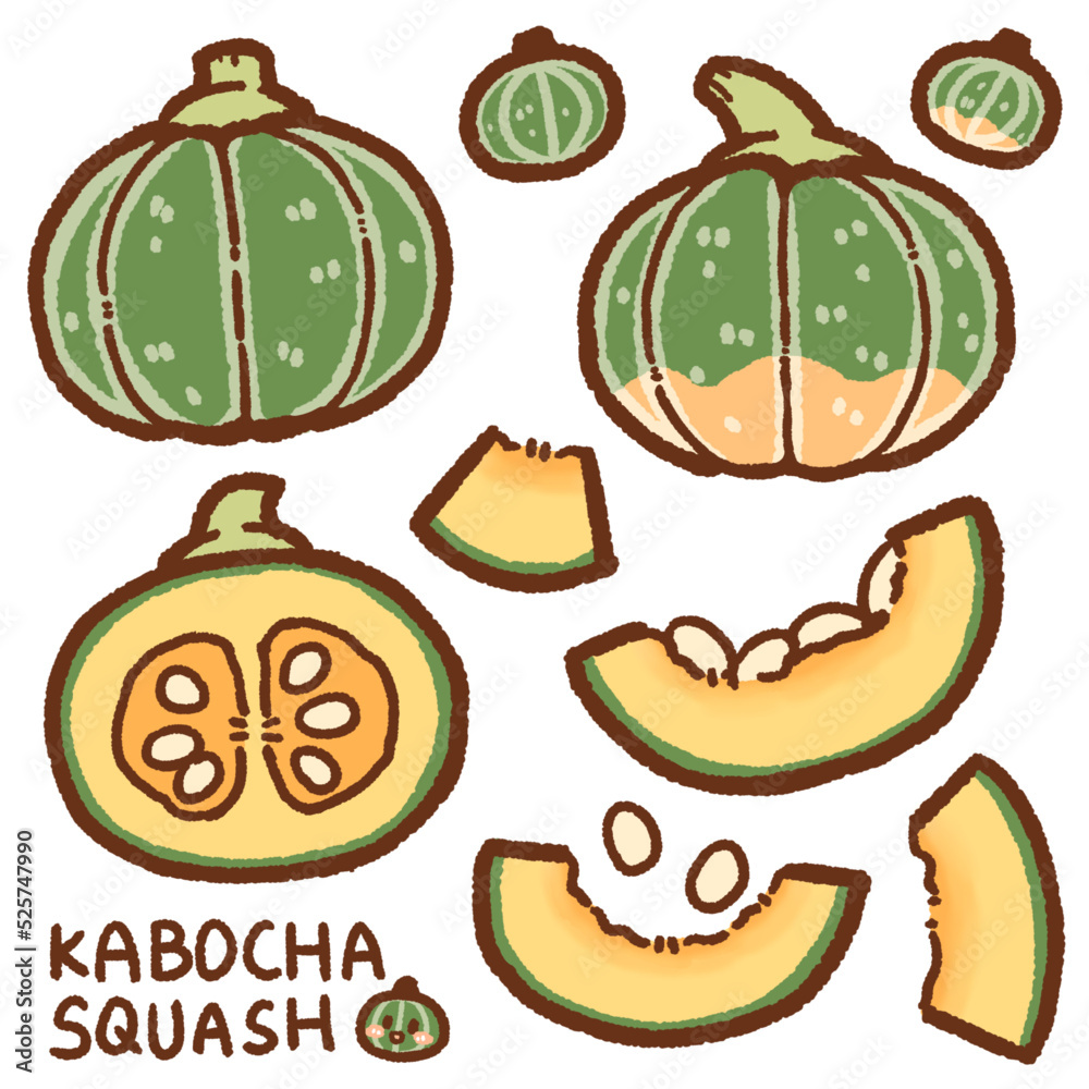 kabocha squash cartoon drawing set Stock Vector | Adobe Stock