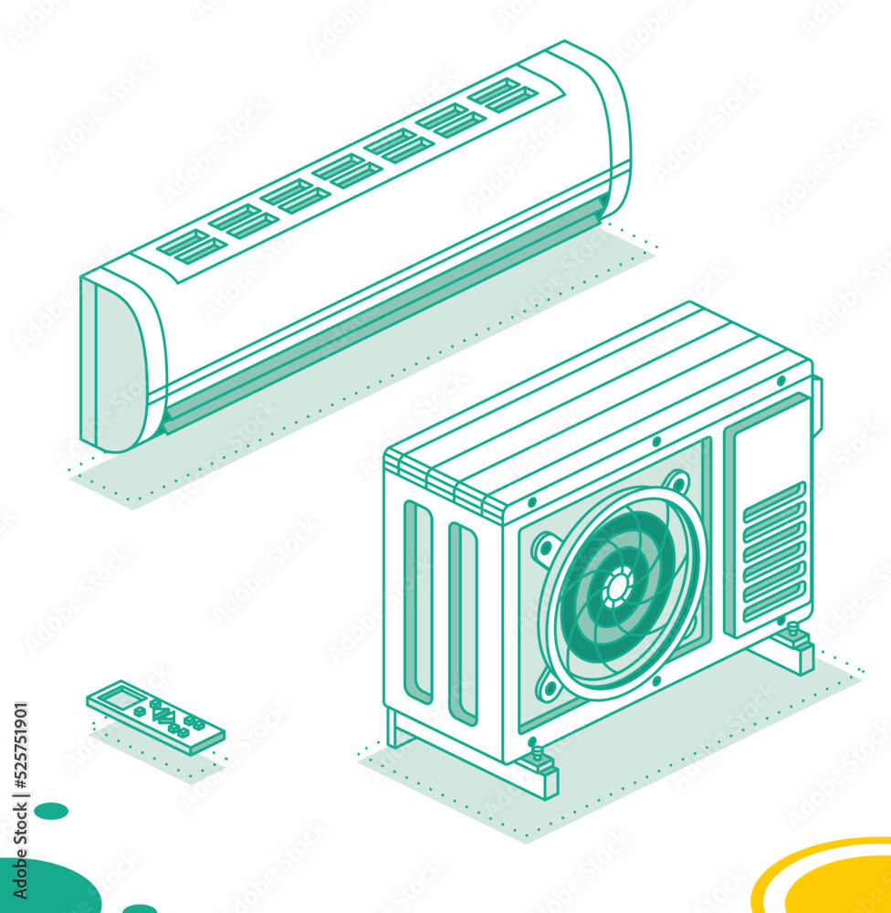 Air Conditioning System. Isometric Outline Concept. Outdoor Unit with ...