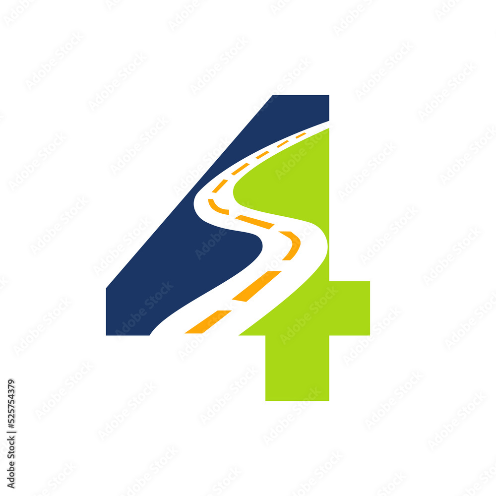 Letter 4 Transportation Logo Based On Road Path Symbol Vector Template ...
