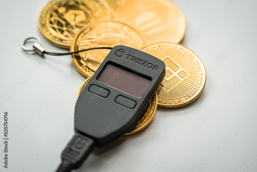 Trezor Hardware wallet for safely store your cryptocurrency. Stock ...