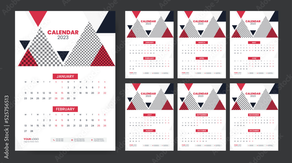 Wall Calendar Template Design for 2023 year, Monthly Creative Calendar ...