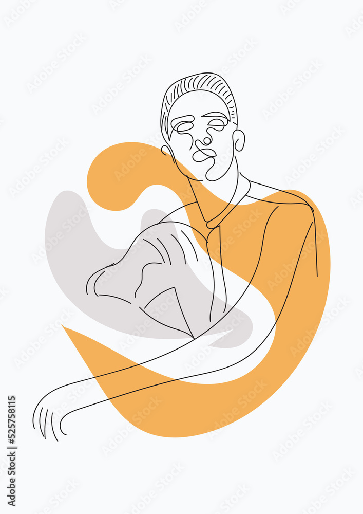 Continuous art portraits with flowers vector illustration.Modern ...