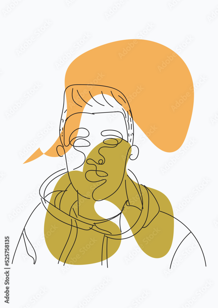Continuous art portraits with flowers vector illustration.Modern ...