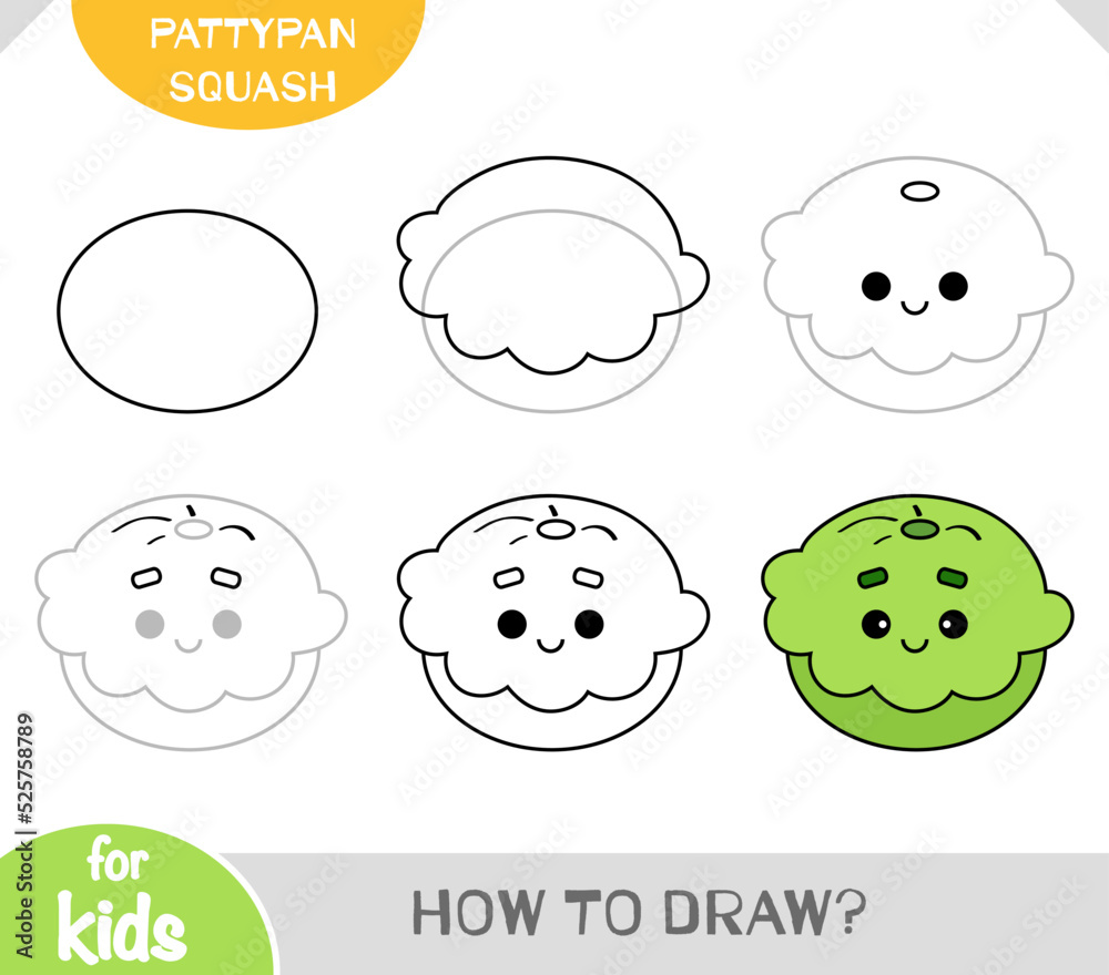 How to draw Pattypan squash for children. Step by step drawing tutorial ...