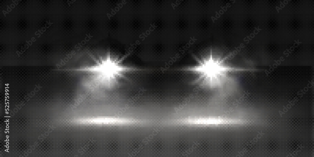 Car headlights, automobile front view light overlay effect. Glowing ...