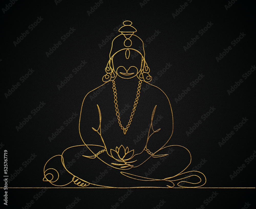 One line art lord hanuman ji calm sadhna pose Stock Illustration ...