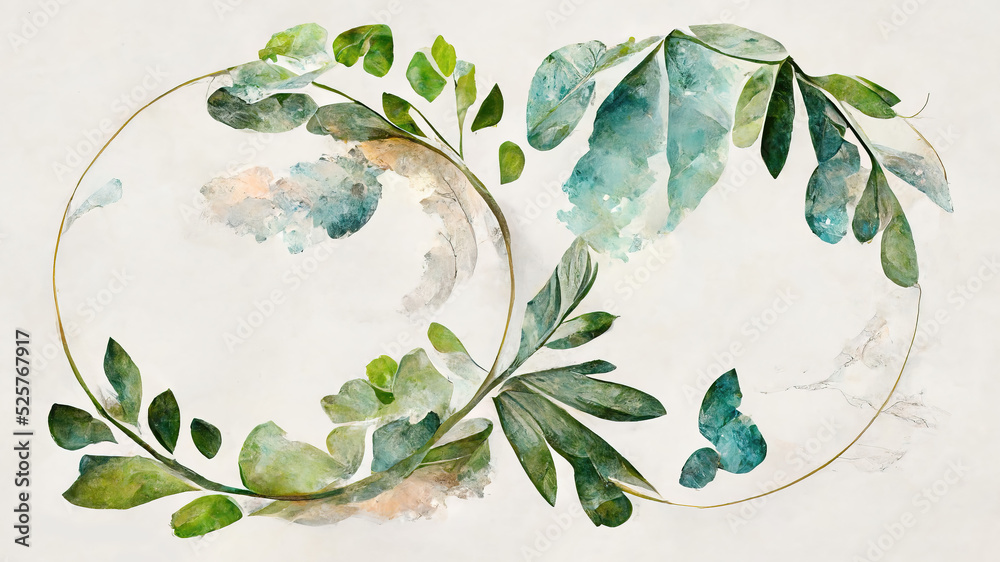 Watercolor invitation Card design with leaves. Light wedding style ...