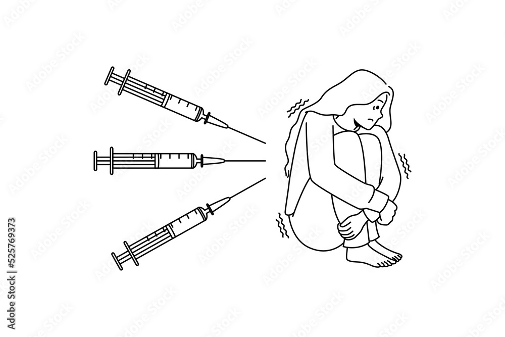 Unhappy scared woman feeling terrified with injections. Unwell anxious ... Unhappy scared woman feeling terrified with injections. Unwell anxious ...