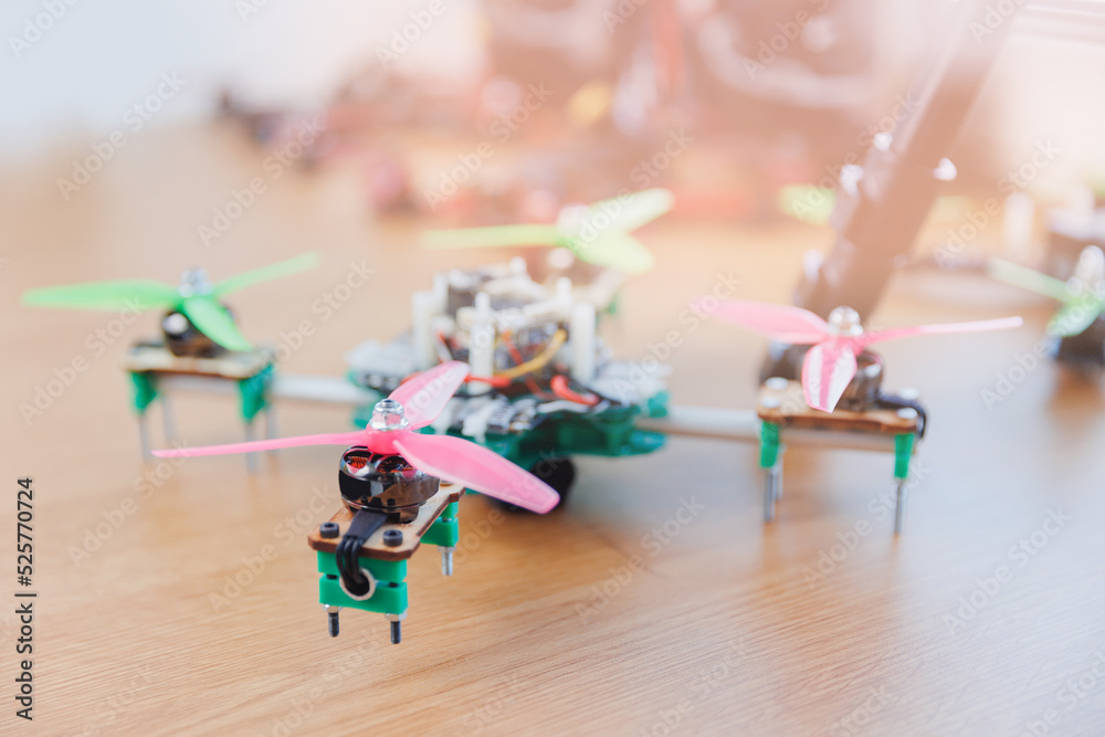 Professional workplace repair shop of toy RC models of cars robots ...