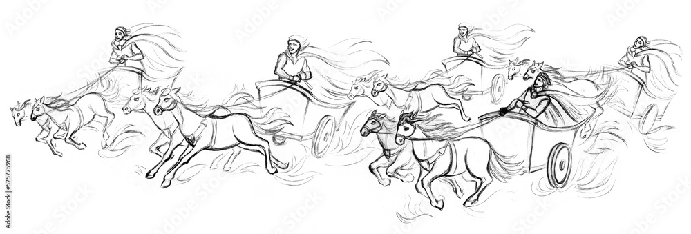 Rider on an ancient chariot. Pencil drawing Stock Illustration | Adobe ...