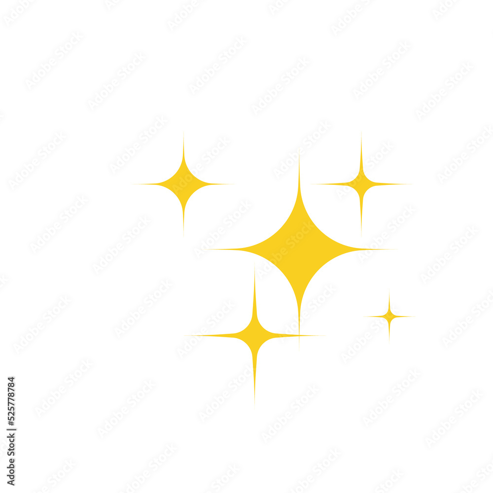 Sparkling stars. A shimmering yellow star and glittering on white ...