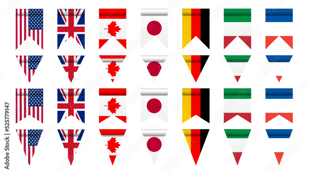 Flags of the countries of the Big Seven, vector illustration. Stock ...