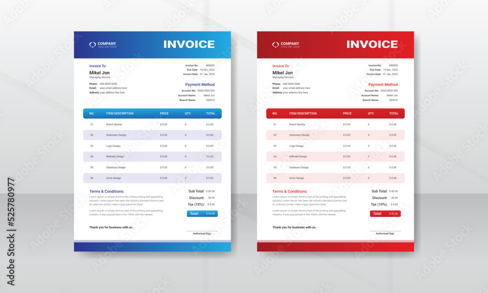 Minimal Corporate Business Invoice design template, vector illustration ...