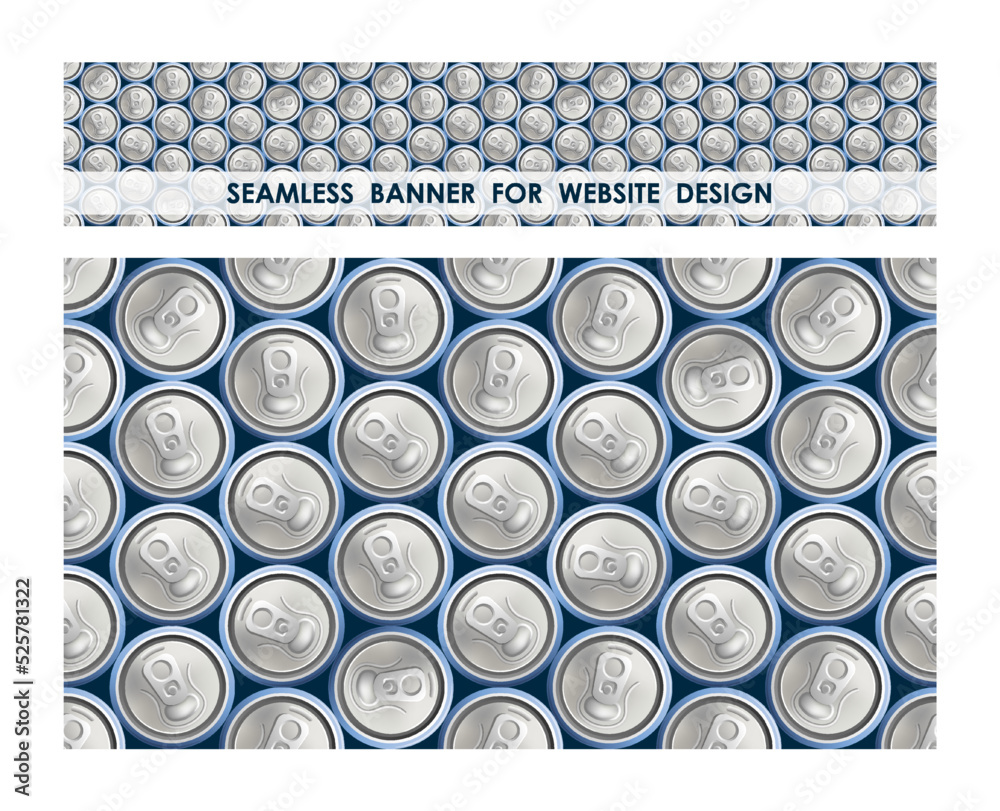 Seamless pattern aluminum cans with soda top view. Metal beer cans with ...