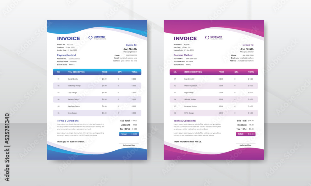 Unique and modern abstract gradient style business invoice template ...