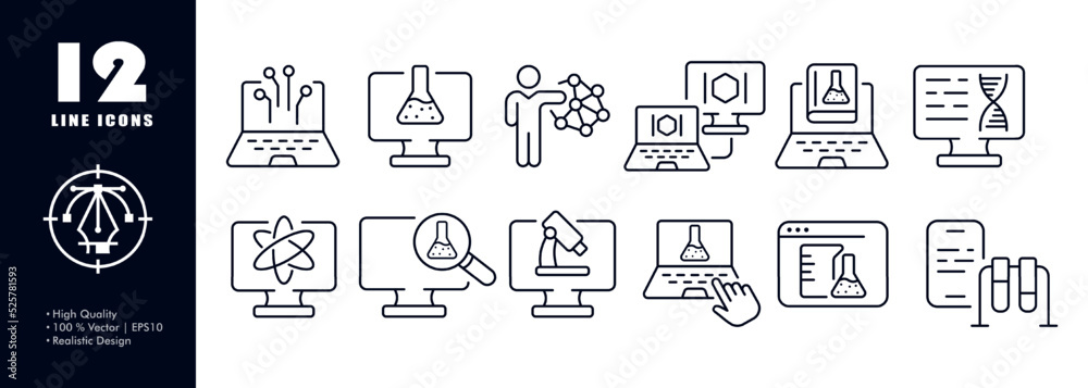 Chemical laboratory set icon. Neural network, flask, formula, benzene ...