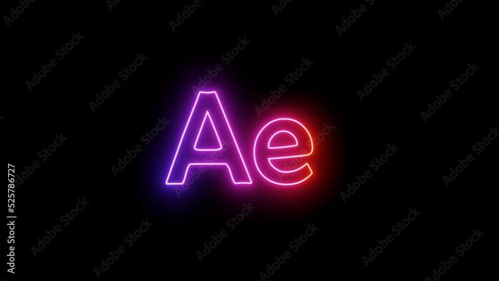 neon glowing adobe after effects logo image on black background Stock ...