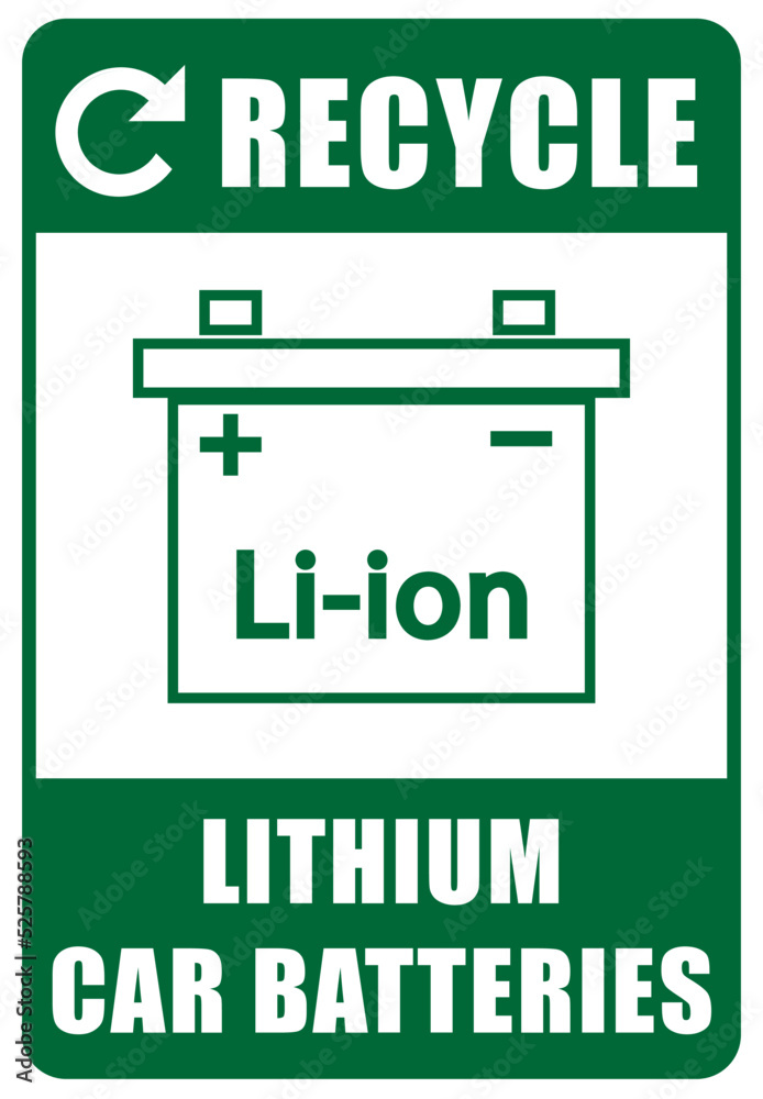 Recycle sign for electric car lithium batteries. Vector, white ...